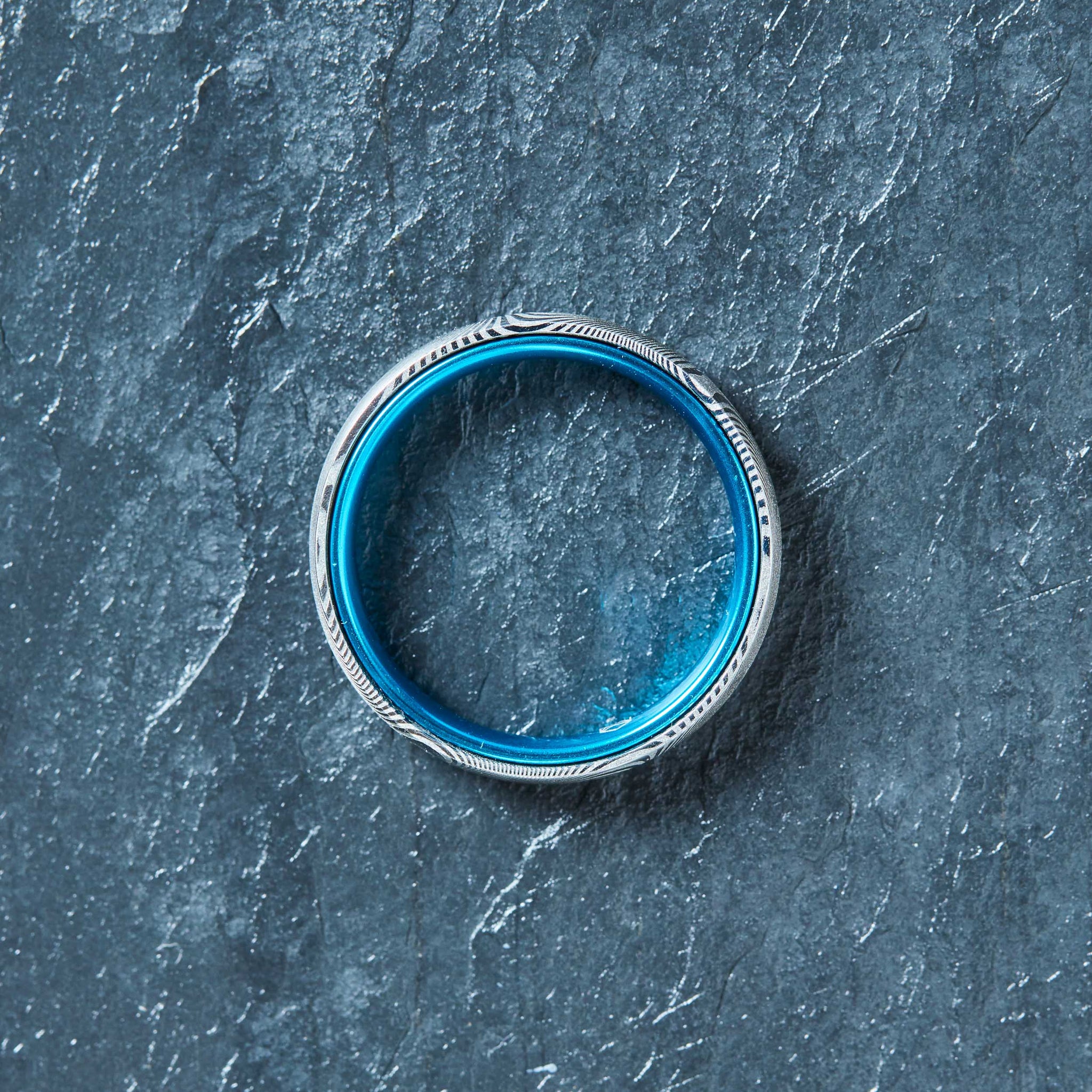 4mm Wood Grain Demascus Ring | Resilient Blue | EMBR
