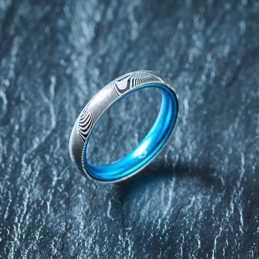 4mm Wood Grain Demascus Ring | Resilient Blue | EMBR