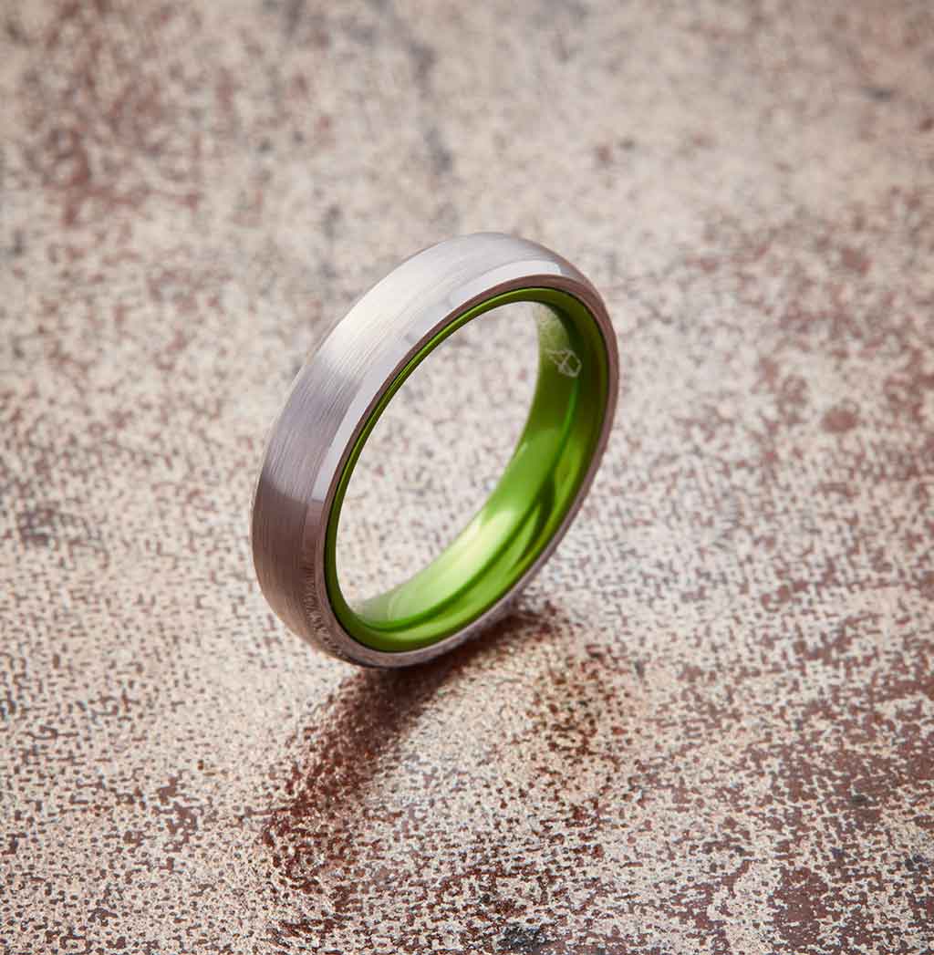 4mm Silver Tungsten Ring | Resilient Green | EMBR