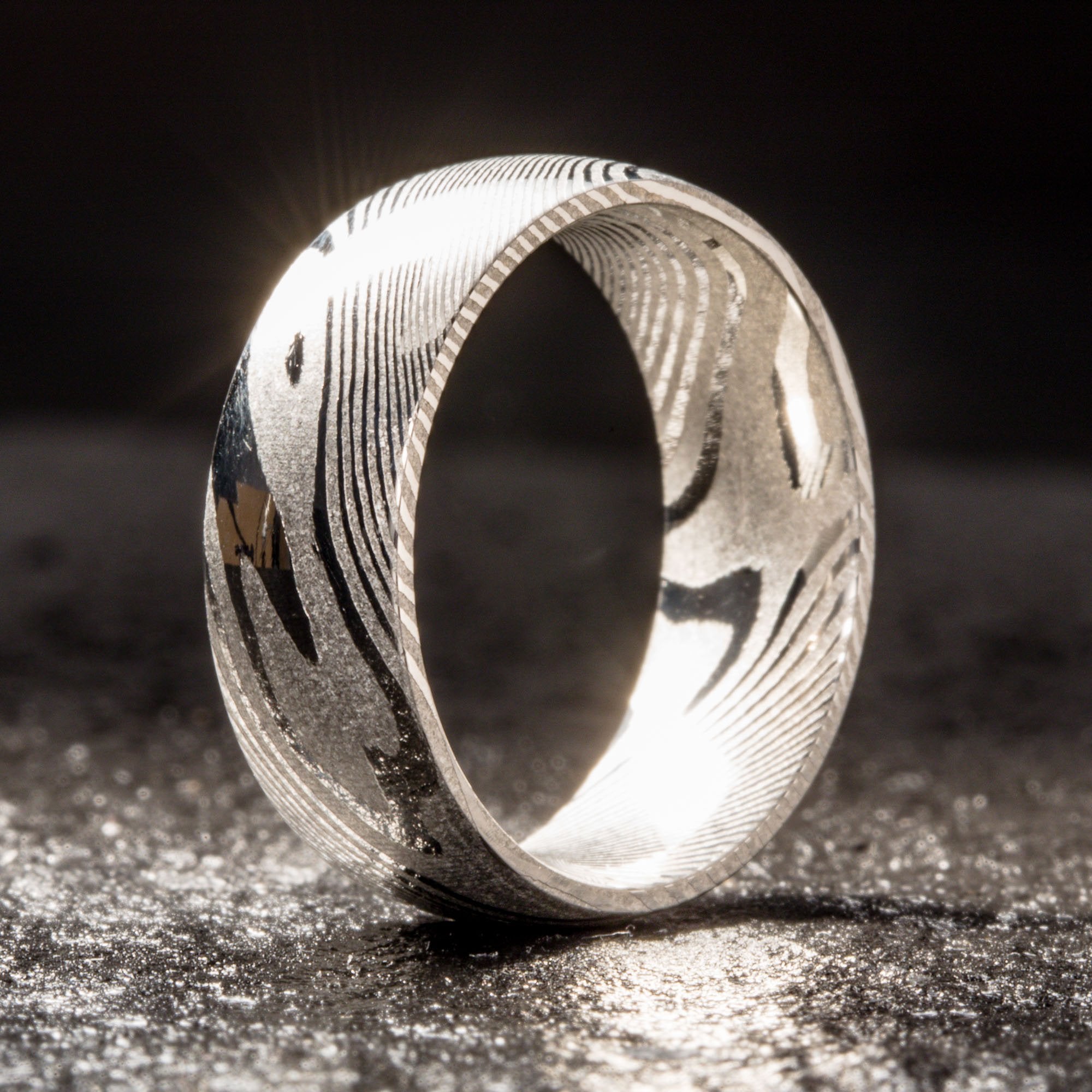 Wood Grain Damascus Steel Ring | Minimalist | EMBR